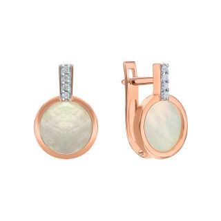 Золотые серьги с перламутром и фианитами МОСКОВСКИЙ ЦЕПЕВЯЗАЛЬНЫЙ ЗАВОД ...