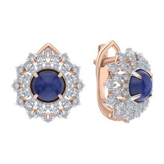 Золотые серьги с бриллиантами природными и сапфирами природными ...