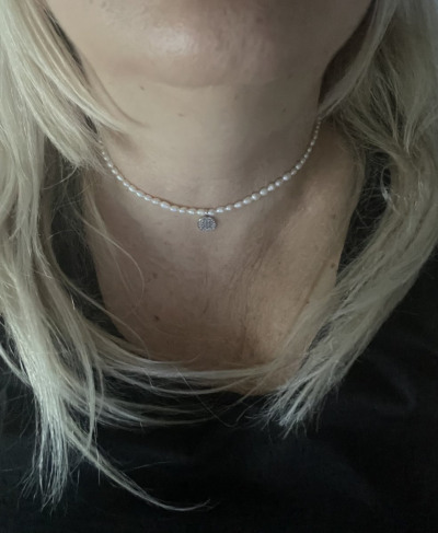 Серебряное шейное украшение с жемчугом SUNLIGHT S90535-H9W-01: белое ...
